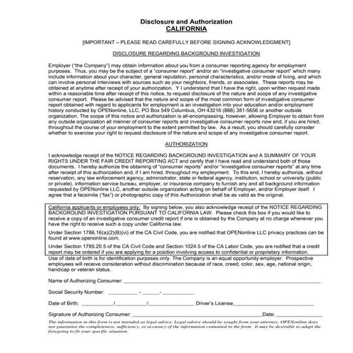 Notice Regarding Background Investigation pursuant to California Law | PDF