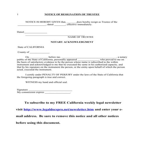 California trustee notification pursuant to probate code section 16061