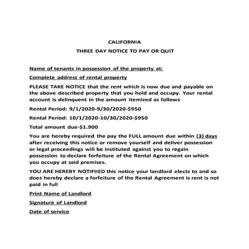 California Quit or Pay Notice | DOCX
