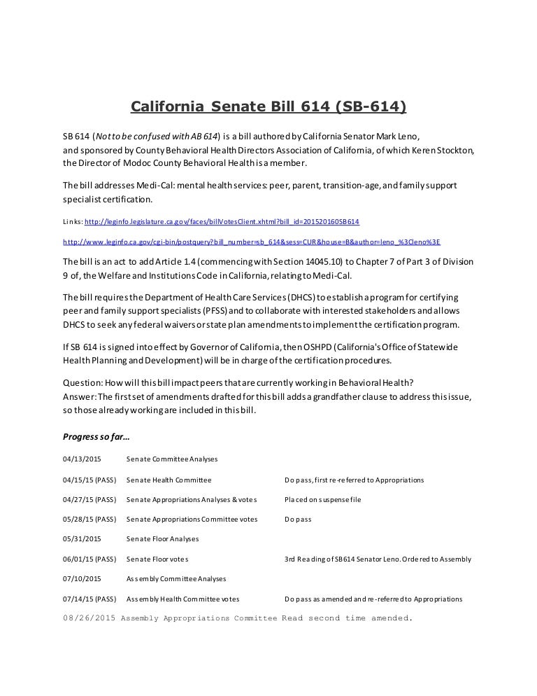 California senate bill 614
