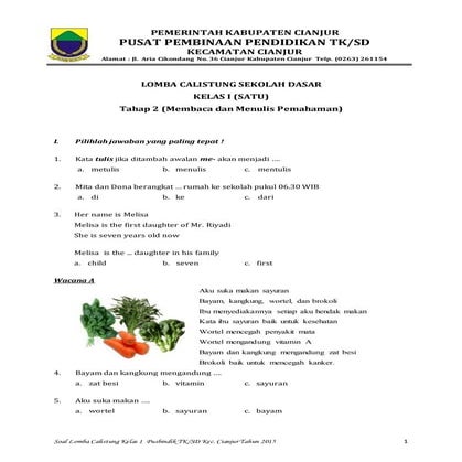 Calistung kelas 1 tahap 2 | DOCX