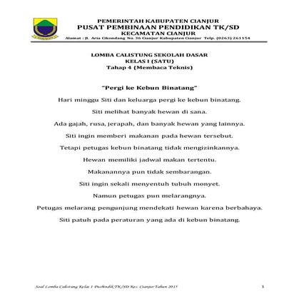 Calistung kelas 1 tahap 4 | DOCX