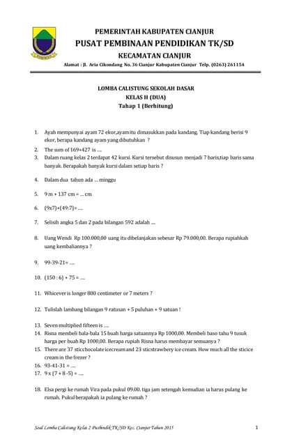 Calistung kelas 2 tahap 1 4 | PDF