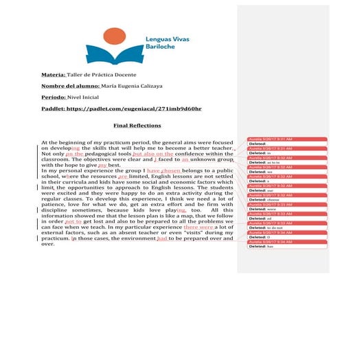 Kindergarten - Final Reflections | PDF