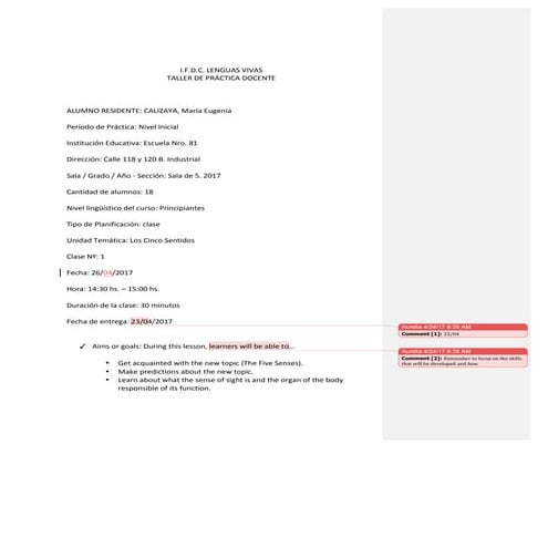 Kindergarten - Class lesson 1 | PDF