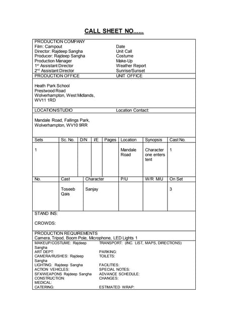 Filming schedule | PPT