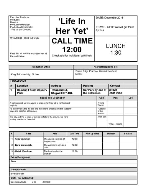 Call sheet-short-drama | PDF