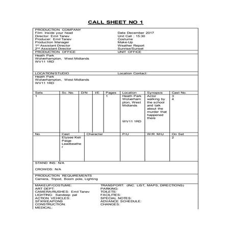 Call sheet-no | DOCX