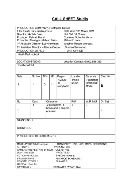 Call sheet-no 3 | DOCX