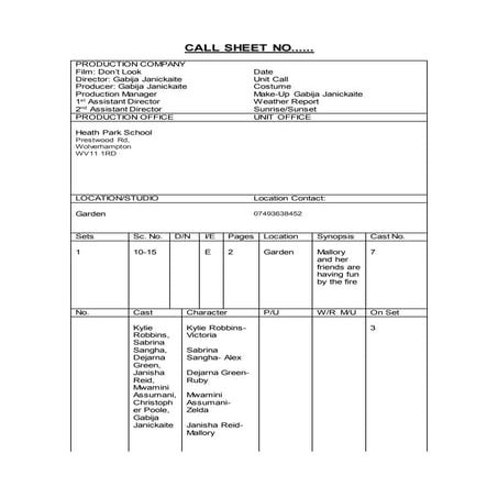 Call sheet-no 3 | DOCX