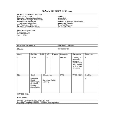 Call sheet-no 3 | DOCX
