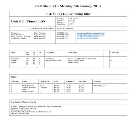 call sheet | PDF