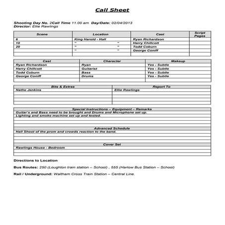 Call sheet 2 | DOCX