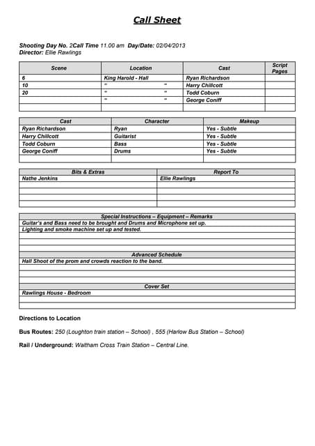 Call sheet 3 | DOCX