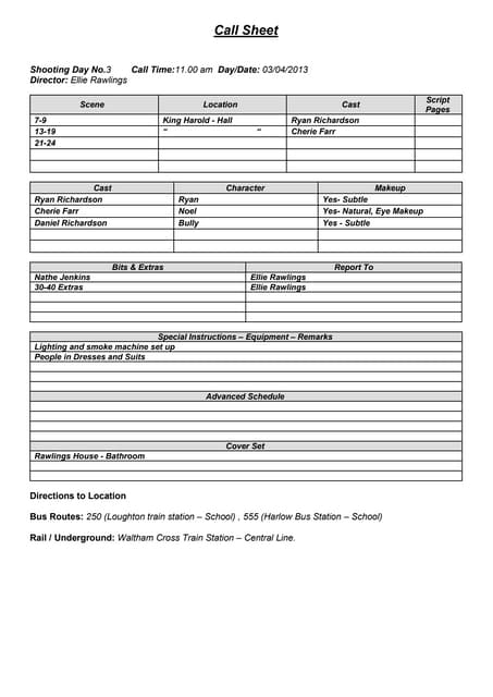 Call sheet 2 | DOCX