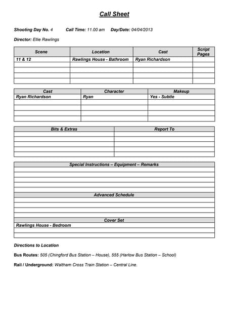 Call sheet 2 | DOCX