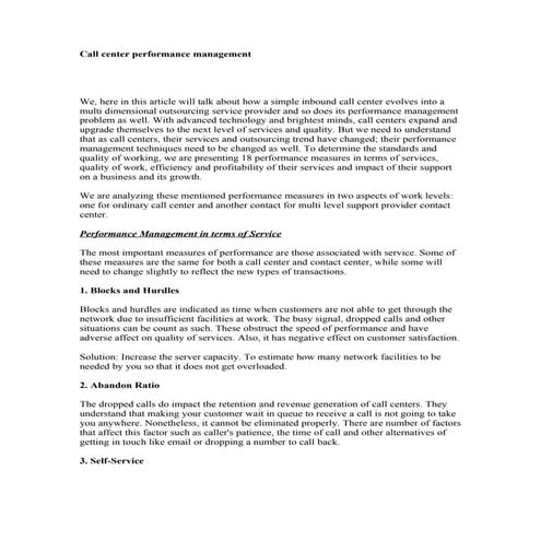 Call center performance management | DOC