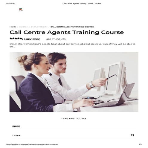 Call Centre Agents Training Course - Edukite | PDF