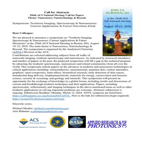 Call for abstracts acs anyl 2018 terahertz symposium_mm_final | PDF