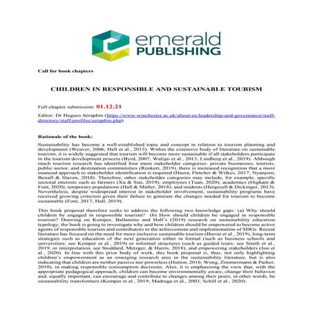 Call for book chapters [children tourism-sustainability] | PDF