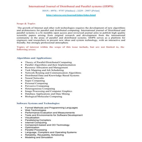 International Journal of Distributed and Parallel systems (IJDPS) | PDF