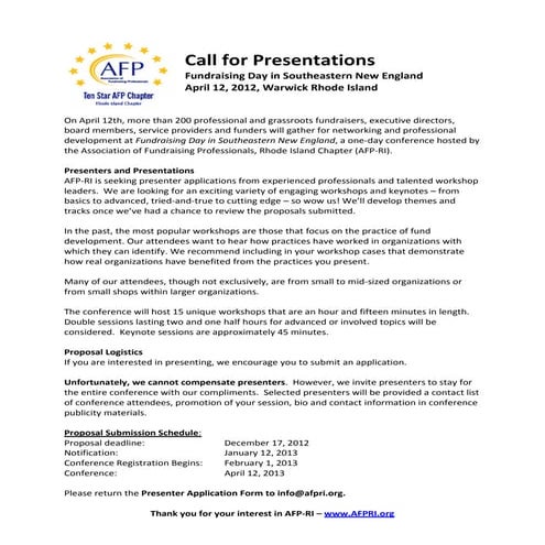 Call for Presenters - AFPRI 2013 | PDF
