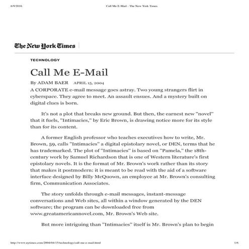 Call Me E-Mail - the New York Times - by Adam Baer | PDF