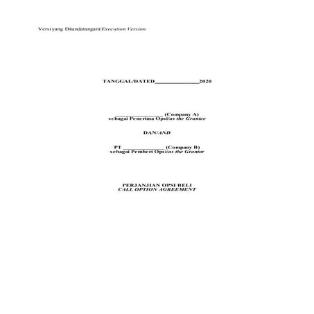 Perjanjian Opsi Beli - Call option agreement_Bilingual (Beli Perjanjian ...