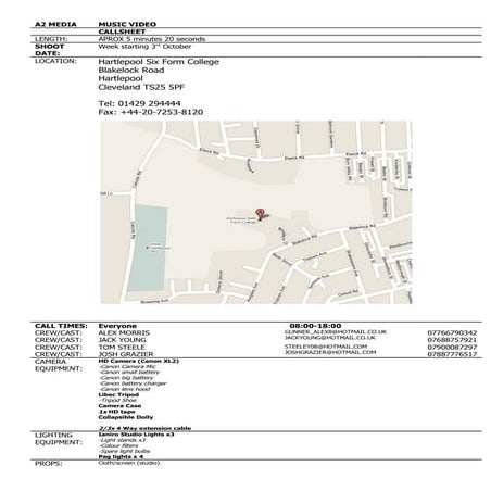 Call sheet | DOCX