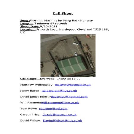 Call sheet | DOCX