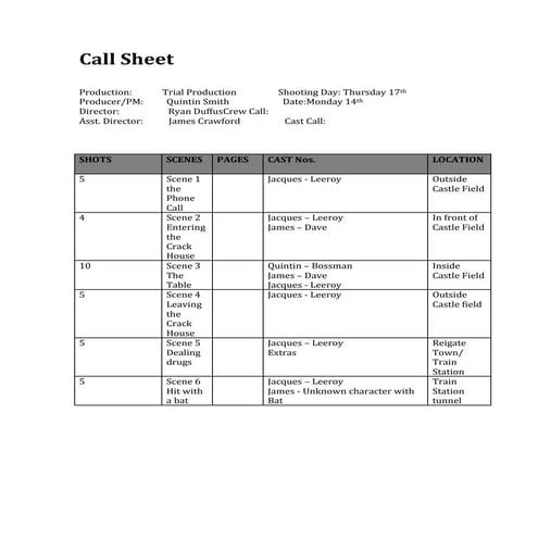 Call sheet 4 | DOCX