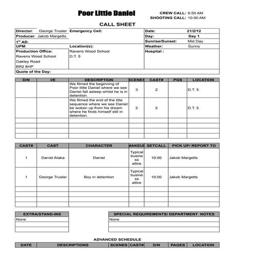 Call sheet | PDF