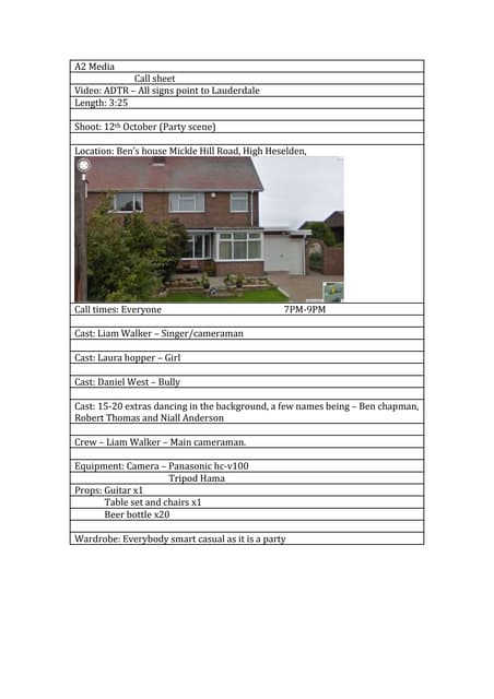 Call Sheet Two | PDF