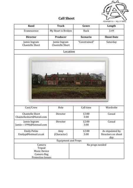 Call sheet 1111111 | DOCX