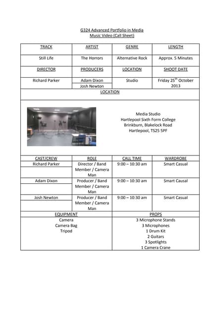 Evidence of booking the filming studio | DOCX