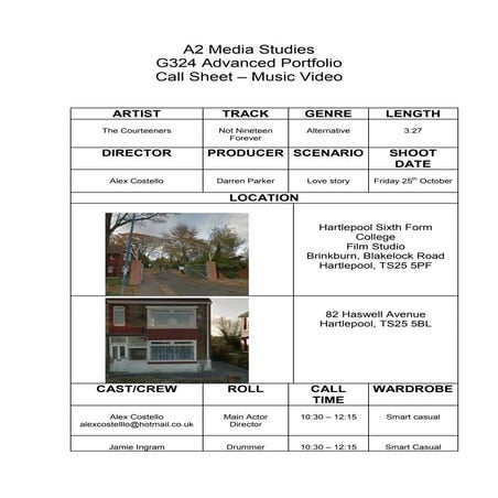 Call sheet band | PDF