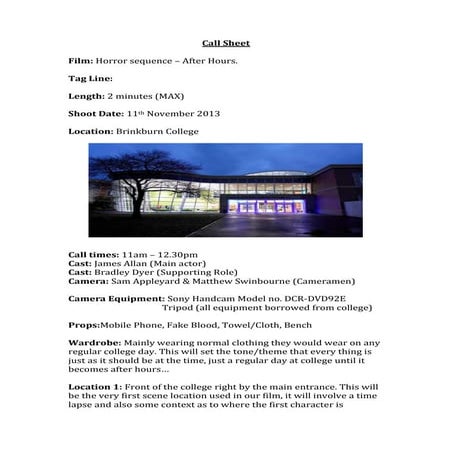 After Hours Call sheet | PDF