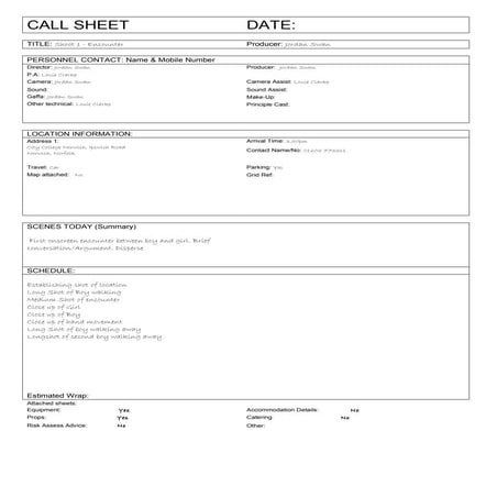 Call sheet 1 | PDF
