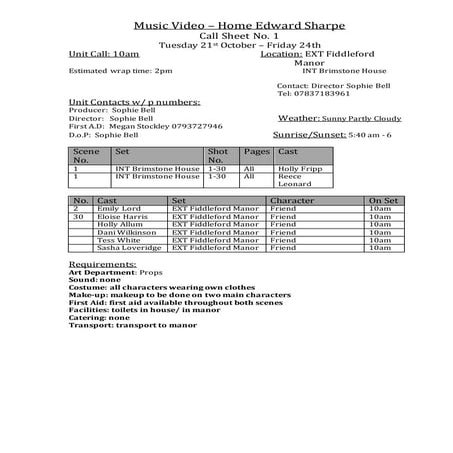 Call sheet | PDF