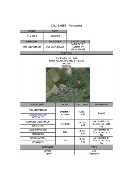 Call sheet blank 1 | PDF
