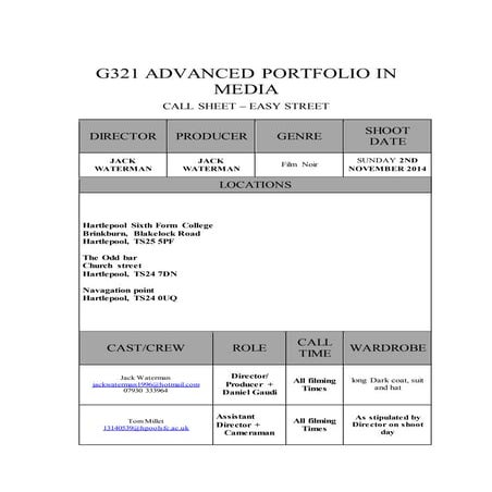 Call sheet film-noir | PDF