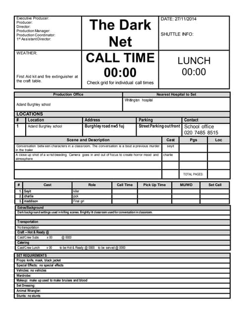 Location call sheet template 2 | PDF