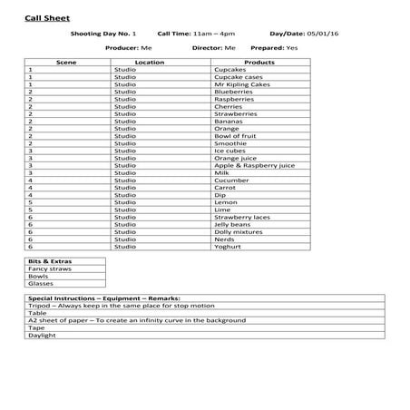 Call sheet | DOC