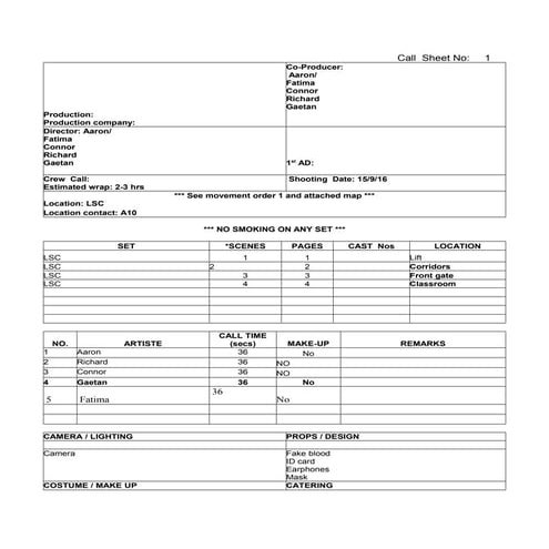 Call sheet | PDF
