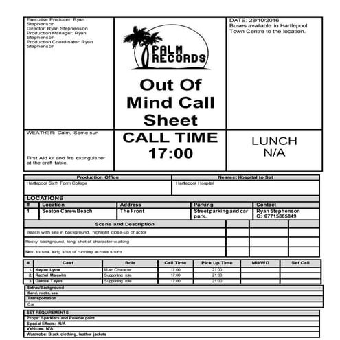 Call sheet session 1 | DOC