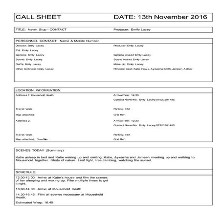 Callsheet | DOC