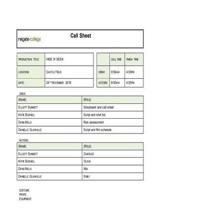 Call sheet | PPT