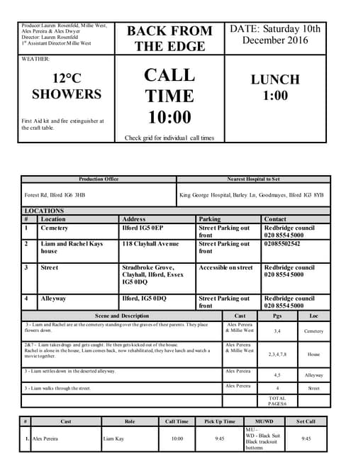 Callsheet for My Magazine | PDF