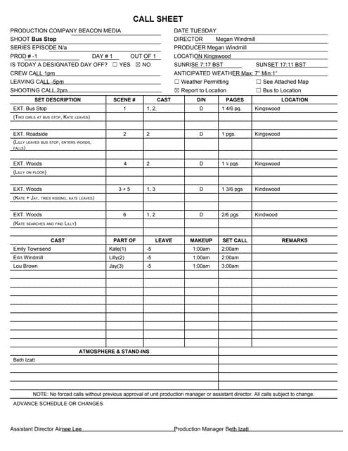 Pick up Shooting Schedule | PDF