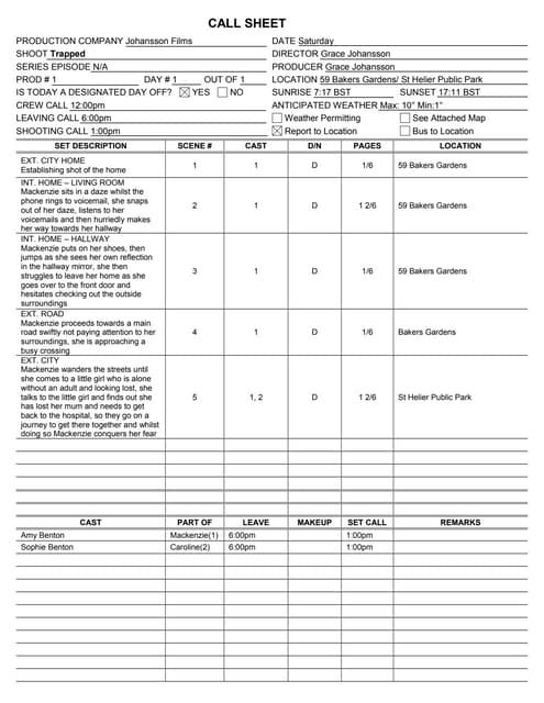 Call sheet | PDF